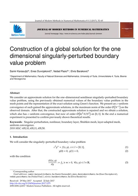 Pdf Construction Of A Global Solution For The One Dimensional