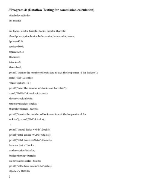 program 4 dataflow testing for commission calculation pdf computer programming areas of