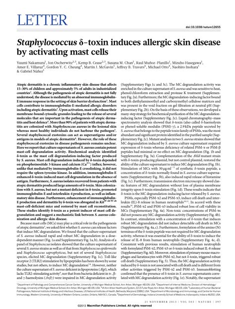 Pdf Staphylococcus Toxin Induces Allergic Skin Disease By Activating Mast Cells