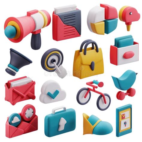 colorful 3d icons set featuring social media technology and