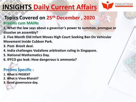 Insights Daily Current Affairs Pib Summary 25 December 2020