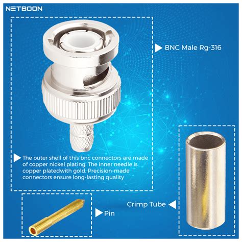 Bnc Male Crimp Rf Connector For Rg174 Rg316 Rg178 Coaxial Cables Pack Of 2 4g 5g Gsm Wifi