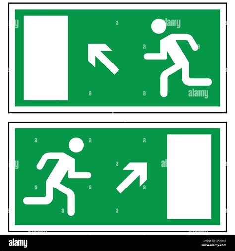 Emergency Exit Signs With A Running Man And An Arrow Indicating The Escape Route Stock Vector