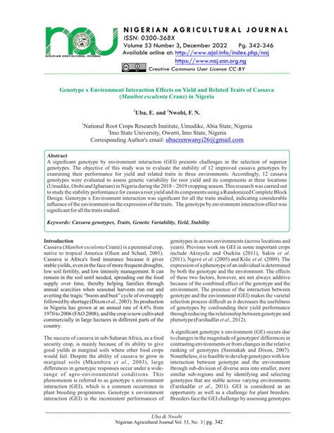 Pdf Genotype X Environment Interaction Effects On Yield And Related Traits Of Cassava Manihot