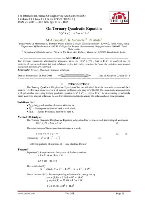 Pdf On Ternary Quadratic Equation