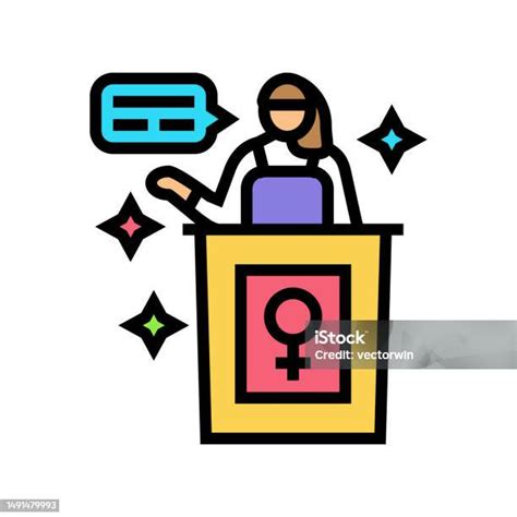 페미니스트 활동가 페미니즘 여자 컬러 아이콘 벡터 일러스트레이션 낮에 대한 스톡 벡터 아트 및 기타 이미지 낮 동기 부여 벡터 Istock