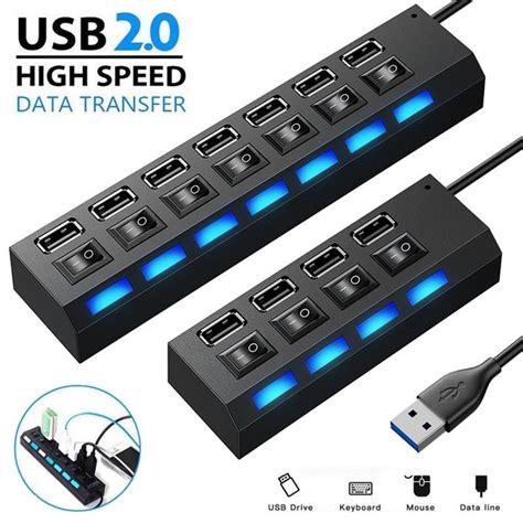 Usb Hub 2 0 Multi Usb Splitter Hub Use Power Adapter 4 7 Port Multiple Expander Usb Hub With