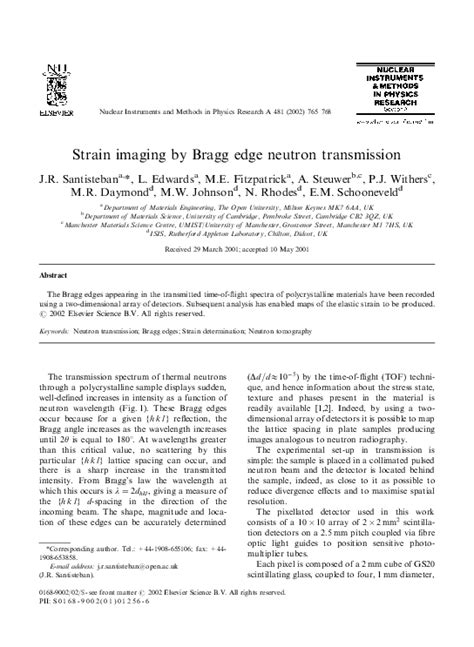 Pdf Strain Imaging By Bragg Edge Neutron Transmission