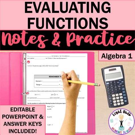 Evaluating Functions Guided Notes And Worksheet Editable Light Bulb