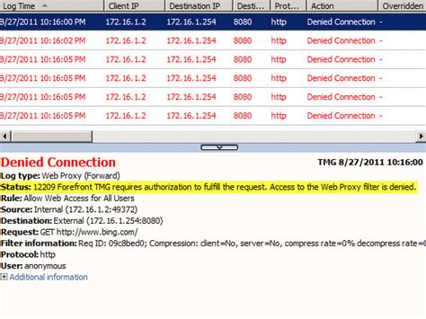 Access To The Web Proxy Filter On Forefront Tmg 2010 Is Denied