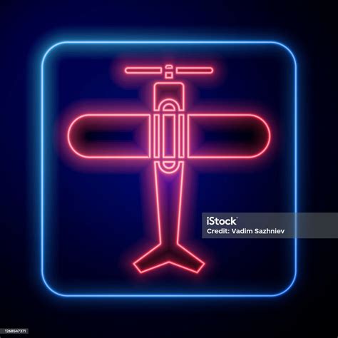 파란색 배경에 격리 된 빛나는 네온 평면 아이콘 비행 비행기 아이콘 여객기 기호 벡터 일러스트레이션 개념에 대한 스톡 벡터 아트 및 기타 이미지 Istock