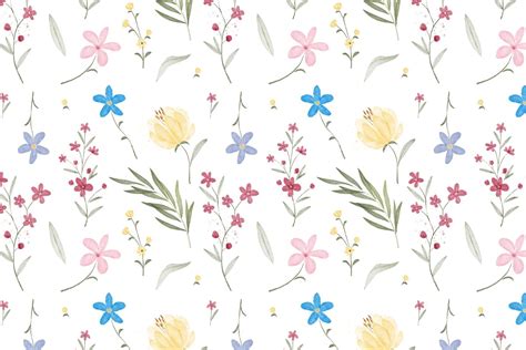 손으로 그린 수채화 식물 패턴 무료 벡터