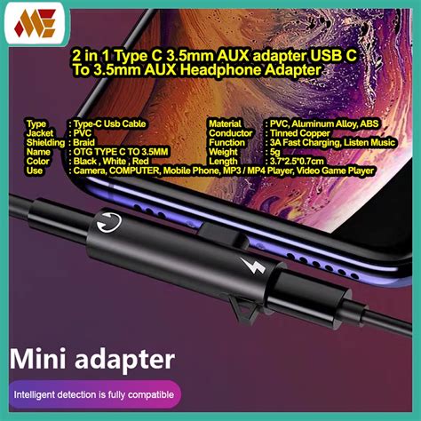 In Type C Mm Aux Adapter Usb C To Mm Aux Headphone Adapter Black Shopee Malaysia
