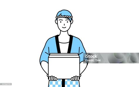 여름 축제를 위해 해피 코트를 입고 골판지 상자를 나르는 남자 Matsuri에 대한 스톡 벡터 아트 및 기타 이미지 Matsuri 배달 사람들 Istock