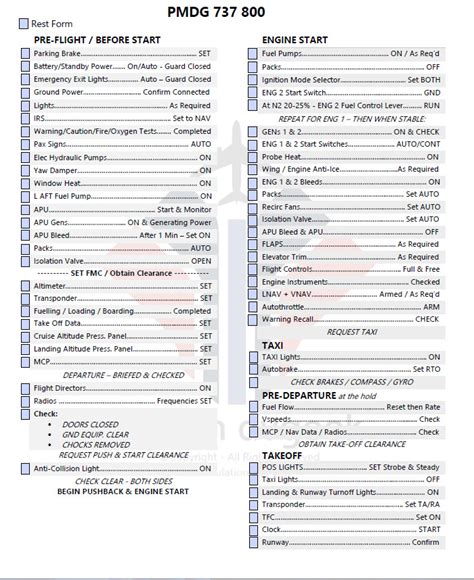 Pmdg 737 800 Checklist With Checkboxes For Microsoft Flight Simulator Msfs