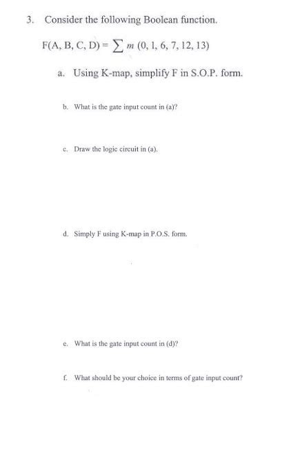 Solved Consider The Following Boolean Function F A B C Chegg Com