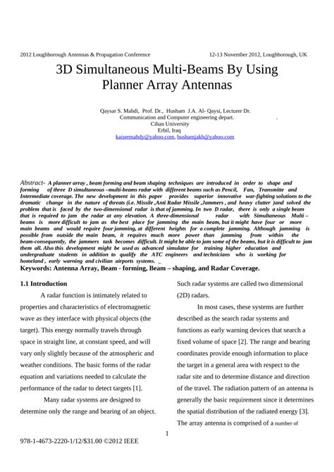 Pdf 3d Simultaneous Multi Beams Radar Processing By Using Planner