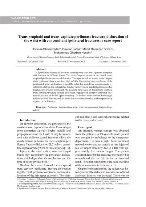 Pdf Trans Scaphoid And Trans Capitate Perilunate Fracture