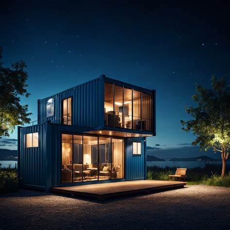 建筑现代风格三维立体集装箱夜景网红小屋 豆友ZZJQ的文本出图 自定义创作作品