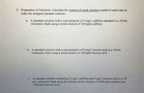 Solved Preparation Of Solutions Calculate The Volume Of Chegg