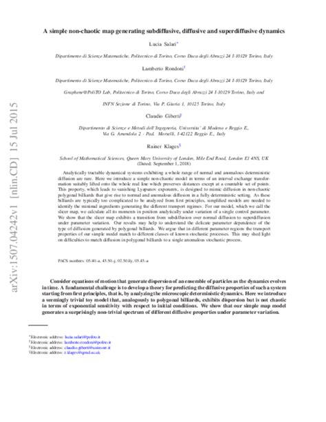 Pdf A Simple Non Chaotic Map Generating Subdiffusive Diffusive And Superdiffusive Dynamics
