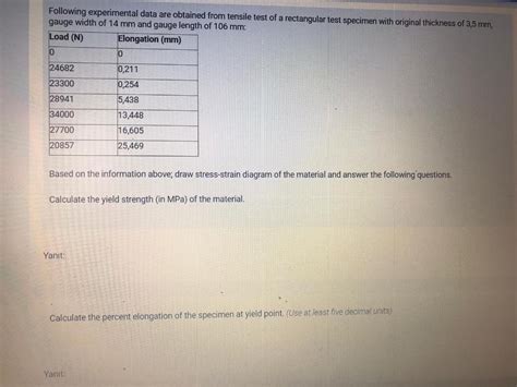 Solved Following Experimental Data Are Obtained From Tensile Chegg