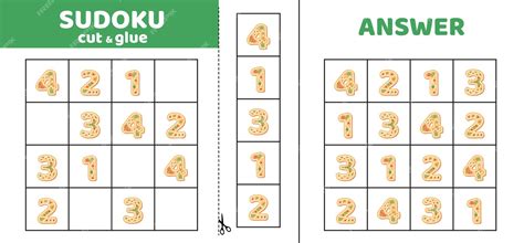 네 개의 쿠키 숫자를 가진 수도쿠 1 2 3 4 작은 아이들을위한 게임 퍼즐 절단 및 접착 카 ⁇ 프리미엄 벡터