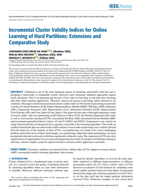 Pdf Incremental Cluster Validity Indices For Online Learning Of Hard