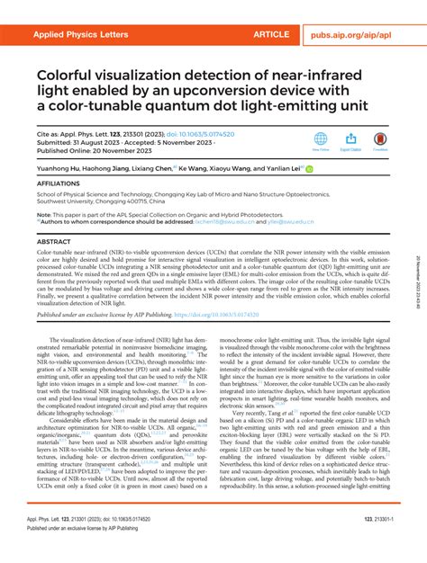Pdf Colorful Visualization Detection Of Near Infrared Light Enabled