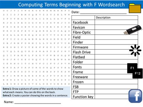 Computing Terms Beginning With F Wordsearch Ict Starter Settler Activity Homework Cover Lesson