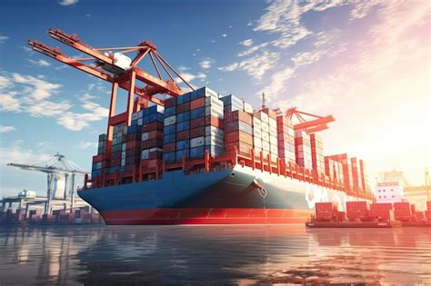 Premium Ai Image Container Ship In The Process Of Unloading