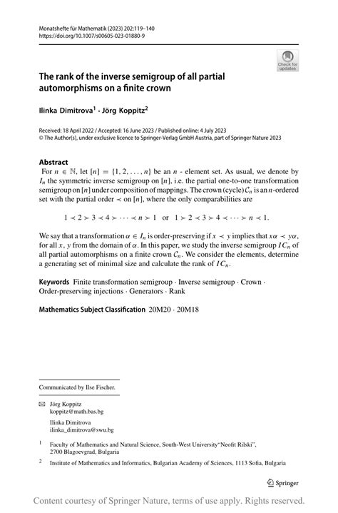 The Rank Of The Inverse Semigroup Of All Partial Automorphisms On A Finite Crown Request Pdf
