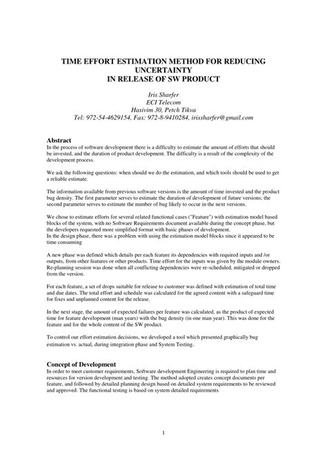 PDF TIME EFFORT ESTIMATION METHOD FOR REDUCING UNCERTAINTY IN RELEASE