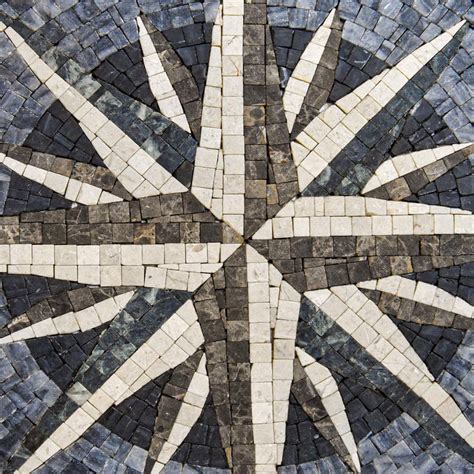 Handmade Marble Mosaic Compass Art Custom Natural Stone Compass Rose