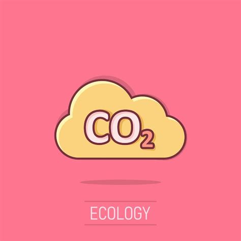 코 스타일의 Co2 배출 아이콘 고립된 배경에 구름 재난 만화 터 일러스트레이션 환경 스플래시 효과 상표 비즈니스 개념 프리미엄 벡터