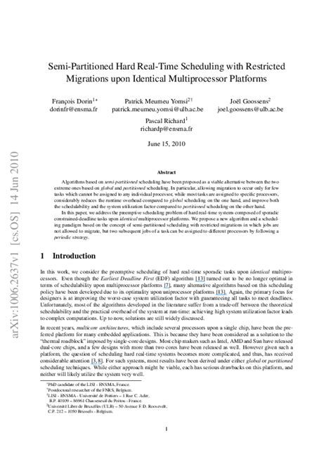 pdf semi partitioned hard real time scheduling with restricted migrations upon identical