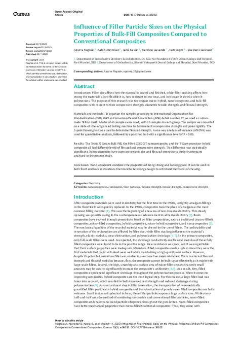 Pdf Influence Of Filler Particle Sizes On The Physical Properties Of Bulk Fill Composites