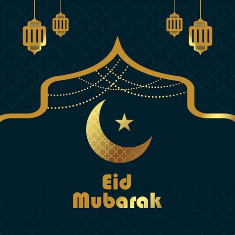 금색 배경으로 이드 무바라크 디자인 프리미엄 벡터