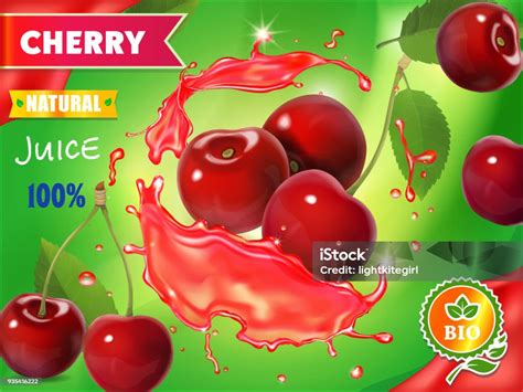 신선한 체리 주스 광고입니다 3d 현실 벡터 패키지 디자인 3차원 형태에 대한 스톡 벡터 아트 및 기타 이미지 3차원 형태 개체 그룹 건강한 생활방식 Istock