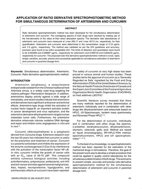 Pdf Application Of Ratio Derivative Spectophotometric Method For Simultaneous Determination Of