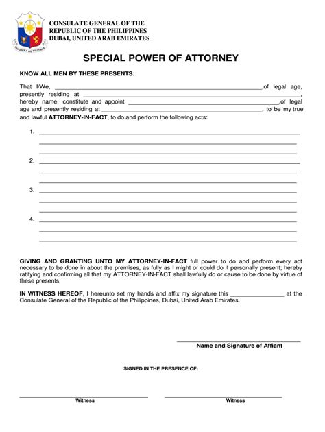 Special Power Of Attorney Template Philippines