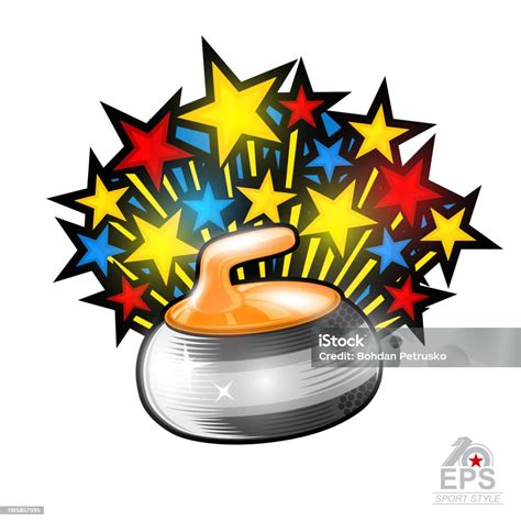 컬러 별은 흰색에 컬링 노란색 돌 모든 스타 게임에서 날아 모든 팀 또는 챔피언십용 스포츠 라벨 경기 스포츠에 대한 스톡 벡터 아트 및 기타 이미지 Istock