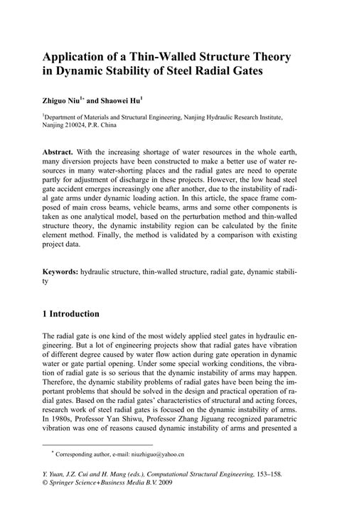 Pdf Application Of A Thin Walled Structure Theory In Dynamic