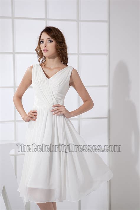 Simple White V Neck A Line Cocktail Dress Bridesmaid Dresses