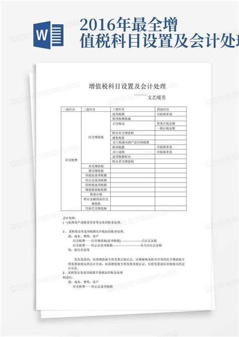 2016年最全增值税科目设置及会计处理word模板下载 编号qbnregog 熊猫办公
