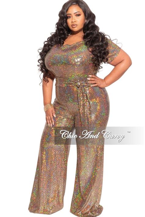 Final Sale Plus Size Faux Sequin Jumpsuit In Gold Iridescent ShopperBoard