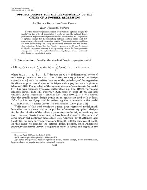 Pdf Optimal Designs For The Identification Of The Order Of A Fourier Regression