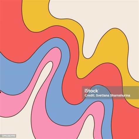 다채로운 파도와 추상적 인 환각적인 배경 히피 60 년대 70 년대 스타일의 트렌디 한 벡터 일러스트레이션 벡터 손으로 그린 그림입니다 무지개에 대한 스톡 벡터 아트 및