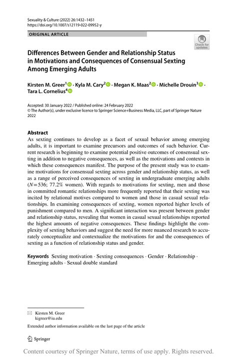 Differences Between Gender And Relationship Status In Motivations And Consequences Of Consensual