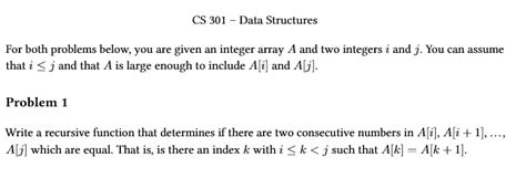 solved cs 301 data structures for both problems below you